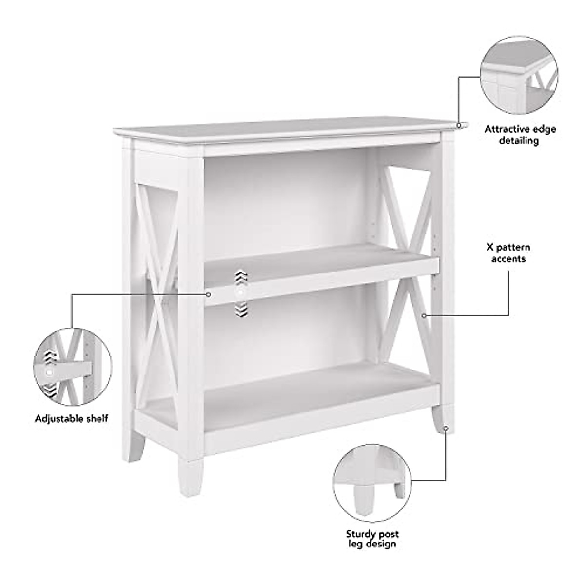 Bush Furniture Key West Small 2 Bookcase in Pure White Oak