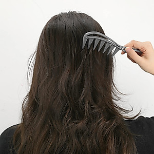 2 Pcs Wide Tooth Comb, Large Texture Combs Wide Tooth Curl Comb Shark Teeth Hairstyle Tool for Curly Wet Wavy Thick Hair Wigs Barber Salon, Women Men (Black)