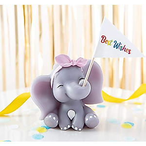 FLYPARTY Children's Birthday Candles with Best Wishes Flag,Handmade Adorable Cute Elephant Baby Shower Cake Topper Candle, Wedding Festival Theme Halloween Party Favors Decorations (Elephant Girl)