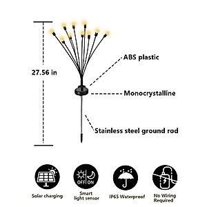 Solar Powered Firefly Lights, 10 LED Light Bulbs, Outdoor Waterproof Starburst Swaying Solar Garden Lights, Solar Decorative Lights for Pathway Yard Patio Landscape (1 Pack)