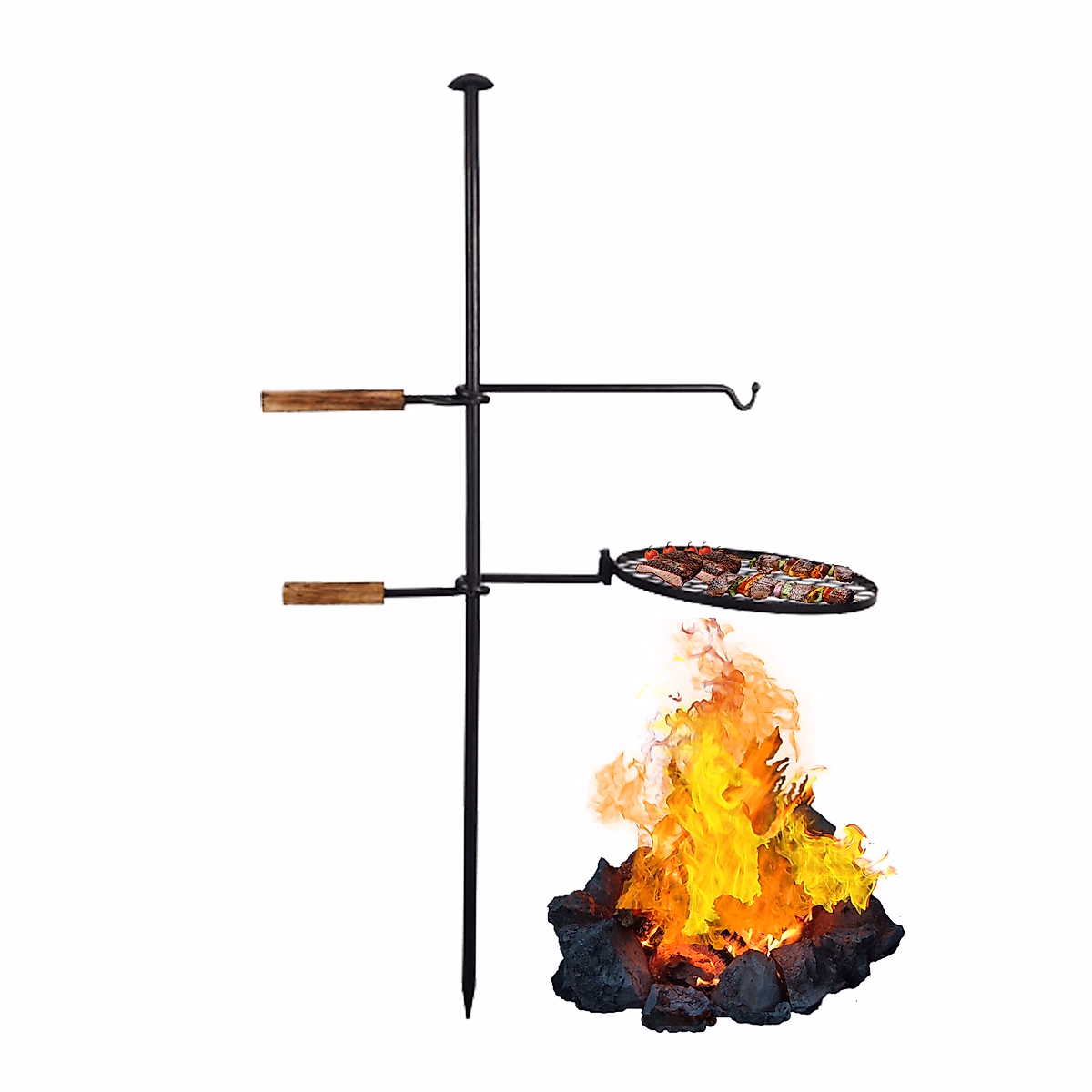 LINISHOP 2in1 Portable Campfire Grill Adjustable 360° Rotation Campfire Grill Fire Pit Grill Pan Rack BBQ Swivel Campfire Grill Charcoal Outdoor Camping Barbecue Tool Black New