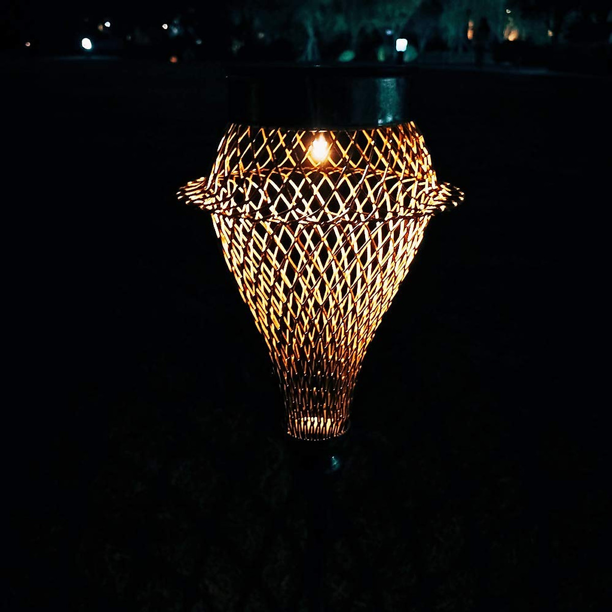 2Pack Solar Lights Outdoor Garden,Hanging Pathway Decor Light with Hollowout Retro Metal Waterproof Solar-Powered for Pool Party Porch Yard Patio Pond Wedding Christmas Decorations (pattern1)