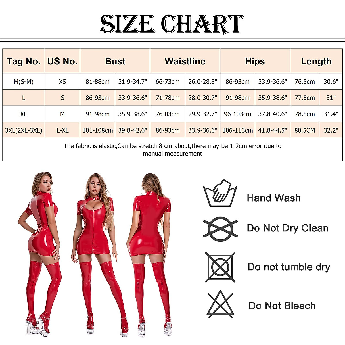 PU Leather Bodysuit for Women Hot Sexy Pleather Dress Red Latex Patent Zipper Front Short Sleeve Lingerie Leotard Stretch Shiny Wet Look Catsuit