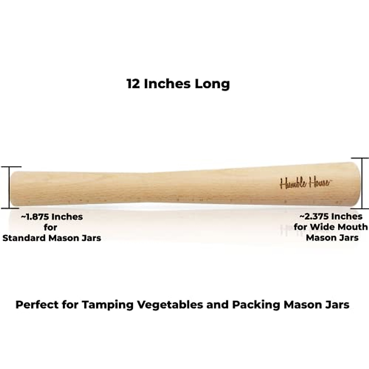 Humble House SAUERSTOMPER Sauerkraut Pounder for Mason Jars Fermentation of Vegetables Standard 12" One Piece of Solid German Beech Wood Cabbage Tamper for Packing Fermented Foods like Sauerkraut