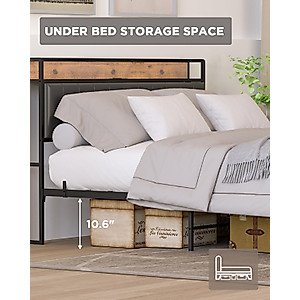 BUCOTOD Bed Frame with Storage Headboard, Built-in Charging Station, Easy Assembly, Noise Free, Non-Slip Design, Sturdy and Stable, No Box Spring Needed, Heavy Duty Metal Support Bed Frame-QUEEN99