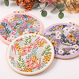 REEWISLY 3 Pack Embroidery Starter kit with Patterns and Instructions, DIY Adult Cross Stitch Kits Beginner, Including 3 Plastic Embroidery Rings, 1 Scissors, Colored Threads and Needles