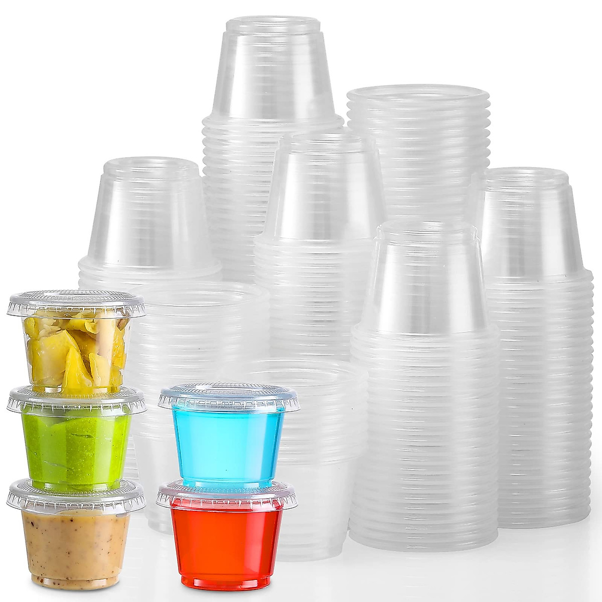 [260 Sets - 1 oz ] Jello Shot Cups, Small Plastic Containers with Lids, Airtight and Stackable Portion Cups, Salad Dressing Container, Dipping Sauce Cups, Condiment Cups for Lunch, Party, Trips