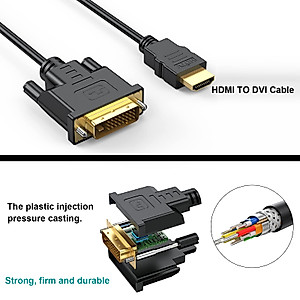 HDMI to DVI Cable 5-Pack, 6.6 Ft Bidirectional DVI-D to HDMI Male to Male High Speed Adapter Cable Support 1080P Full HD (5, Black)