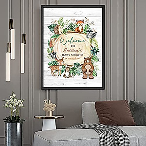Tacoki Personalized Woodland Baby Shower Welcome Sign Poster, Welcome Sign Art, Baby Shower Sign, Woodland Animals Baby Shower Canvas, Custom Baby Shower Wall Art Poster Canvas, Home Decor