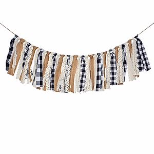 Rainlemon Buffalo Check Plaid Banner Black and White Gingham Fall Winter Christmas Mantle Fireplace Garland Decoration