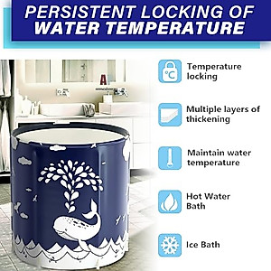 BDL Portable Bathtub, Foldable Adult Japanese Soaking Bath Tub, BDL Freestanding Ice and Hot tubs with Thermal Foam, Folding Spa Bath Tub for Small Spaces Free Pillow and Storage Bag Whale Blue
