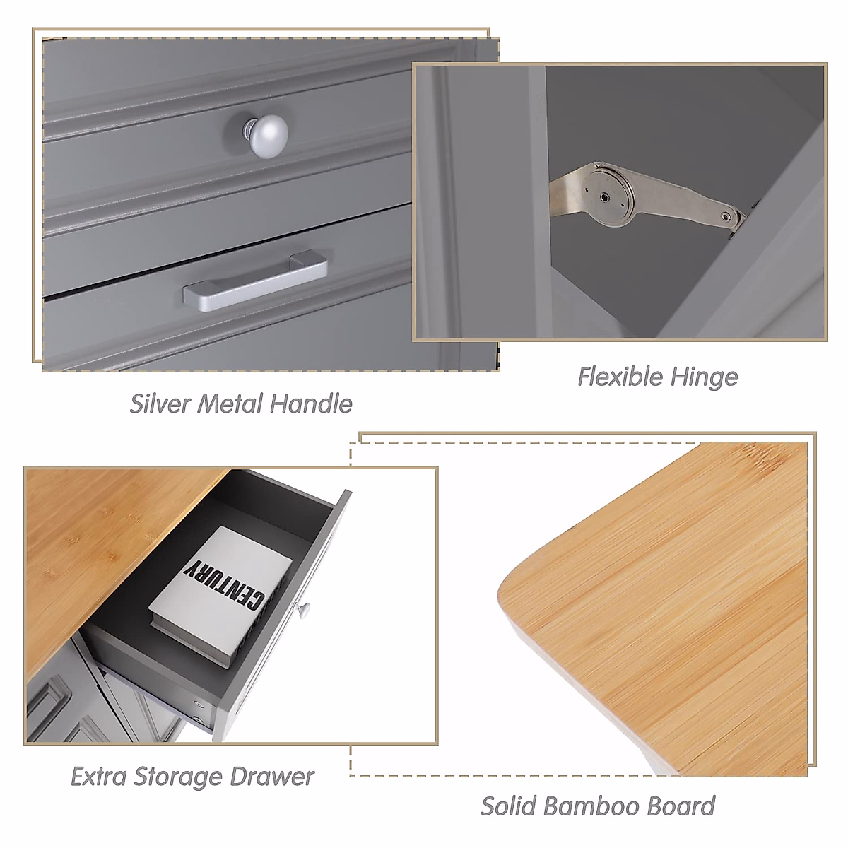 Anbuy Double Kitchen Trash Cabinets Dual Tilt Out Trash Cabinet with Two Solid Wood Hideaway Trash Holder Drawers, Free Standing Recycling Cabinet Trash Can Holder (Dual Gray)