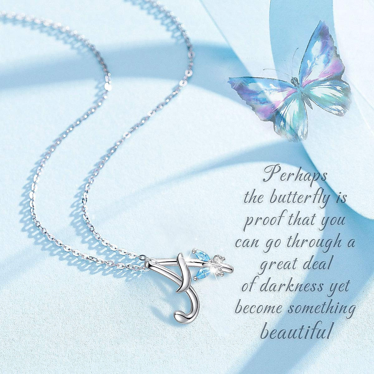 EUDORA Sterling Silver Initial A Necklaces for women Alphabet A Necklace Initial Personalized Letter A Pendant with Blue Cubic Zirconia Butterfly for Mom 18" Chain