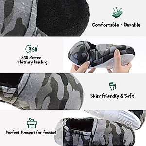 LA PLAGE Boys House Slippers with Cozy Memory Foam Slip On Camo House Shoes, Breathable Indoor Outdoor Warm Winter Home Slippers for Little Big Kids 3-4 US Grey