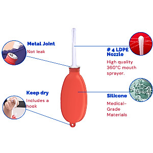 RVDKBULB Compact Silicone Douche Kit, Pocket size - Reusable Travel Douche Bag, 24 Fl Oz Capacity, Red