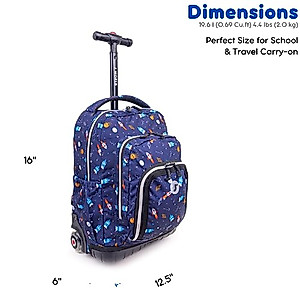 J World Lollipop Kids Rolling Backpack & Lunch Bag Set for Elementary School. Carry-On Suitcase with Wheels, Spaceship