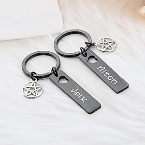 ENSIANTH SPN Jewelry Bitch Jerk Keychain Best Friend Keychain Couple Keychain (bitch jerk set key black)