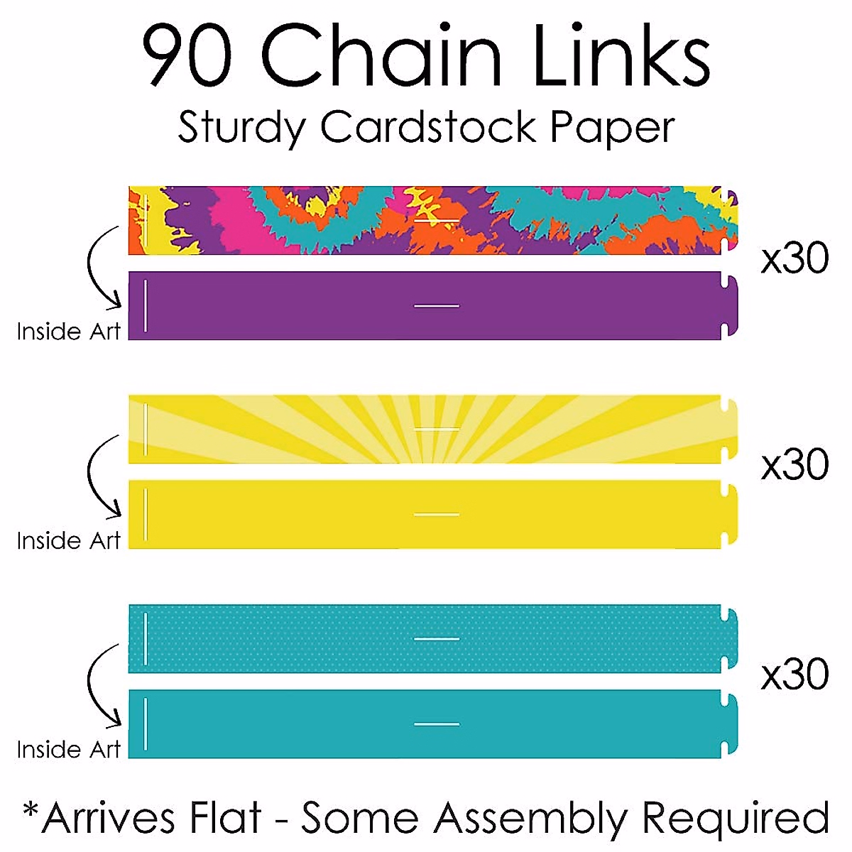 Big Dot of Happiness 60’s Hippie - 90 Chain Links and 30 Paper Tassels Decoration Kit - 1960s Groovy Party Paper Chains Garland - 21 feet