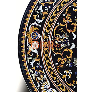 Black 49" Marble Dining Round Table Top Pietra Dura Italian Inlay Hallway Furniture Decor