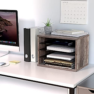 J JACKCUBE DESIGN Rustic Wood Desk Organizer 4 Compartment Paper File Holder for Home and Office, Document Storage, File sorter, Mail and Letter Tray- MK560A