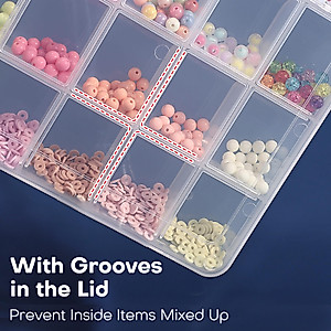 Udefineit 32 Grids Large Plastic Organizer Box with Fixed Dividers, Bead Storage Compartment Organizer Box for Jewelry/Nail/Screw/Small Parts, Clear Compartment Container Storage Case Tackle Box