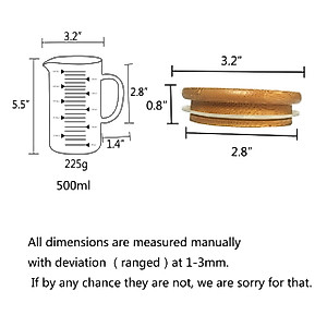 KINNOSE Graduated Beaker Mug with Handle and Durable Bamboo Lid Borosilicate Glass Multi-Function Food Grade Measuring Cup 500ml