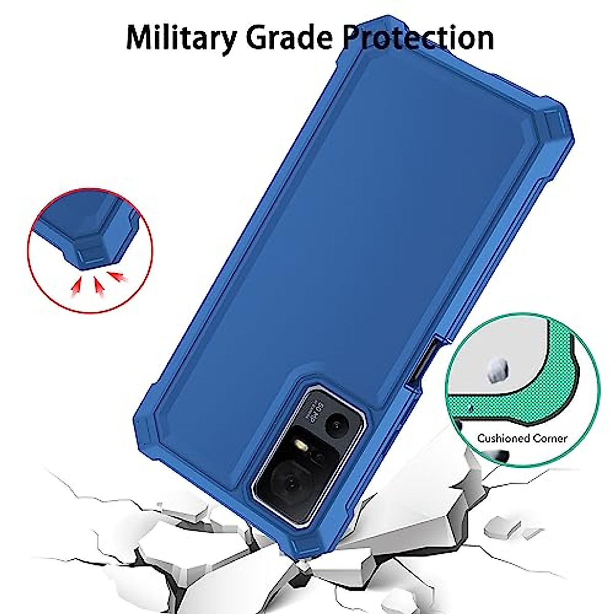 HAIJ for TCL 40 XL case, with Tempered Glass Screen Protector 360 Full-Body Soft TPU Bumper Shockproof Silicone Protective Phone Cover Case for TCL 40XL 6.75" 2023 (Blue)