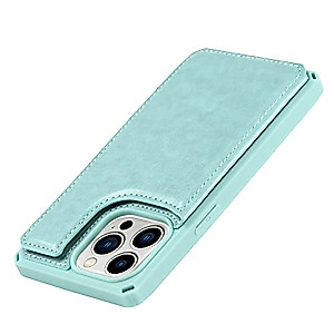 Cavor for iPhone 13 Pro Max Phone Case with Card Holder,[3 Card Slots] [with Lanyard] PU Leather Flip Shockproof Case Wallet for iPhone 13 Pro Max-Green