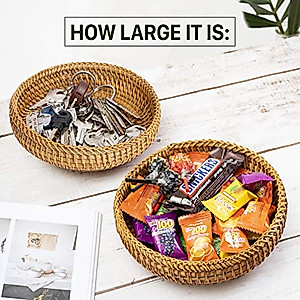 Small Key Bowl for Entryway Table Wicker Decorative Bowls Keys Holder Basket Handmade Woven Display Wall Baskets Rattan Fruit Candy Wallet Storage Organizing Kitchen Countertop (XS: 7.3" Set 1)