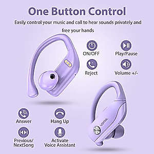 bmanl Wireless Earbuds Bluetooth Headphones 48hrs Play Back Sport Earphones with LED Display Over-Ear Buds with Earhooks Built-in Mic Headset for Workout Purple BMANI-VEAT00L