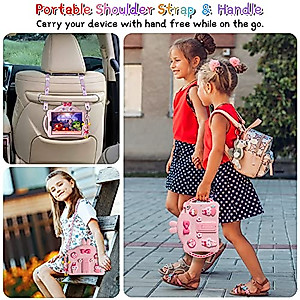 VOFUOE for iPad 6th 5th Generation Case, iPad 9.7 Case 2018 2017 with Dolls Shoulder Straps, Cute Rabbit Soft Silicone Tablet Cases Kids Girls for iPad Pro 2016/iPad Air 2th, iPad 6th/5th 9.7''-Pink