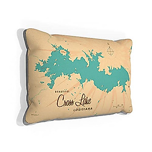 Cross Lake Louisiana Map Canvas Throw Pillow for Couch or Sofa at Home & Office by Lakebound 13" x 19".