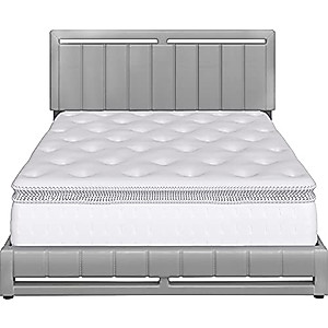 Boyd Sleep Beaumont Upholstered Platform Bed Frame with Headboard, Mattress Foundation NOT Required: Faux Leather, Grey, Full