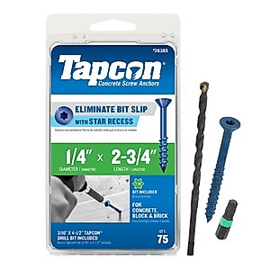 Tapcon 28385 1/4x2-3/4 Blue Star Drive Bugle Head Concrete Anchors 75/Box