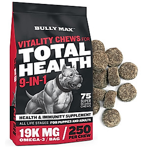 Bully Max 11-in-1 Muscle Gain Power Chews & 9-in-1 Total Health Chews - High Protein Muscle Builder & Multivitamin Soft Chews for Puppies & Adult Dogs - Support for Muscle, Immunity, Overall Health