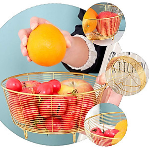 Hemoton Iron Fruit Bowl Fruit Dish Basket Metal Wire Vegetable Bowl Mesh Countertop Fruit Holder Bowl for Kitchen Counter Modern Gold