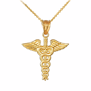 American Heroes 14k Gold Caduceus Charm Pendant Necklace, 22"