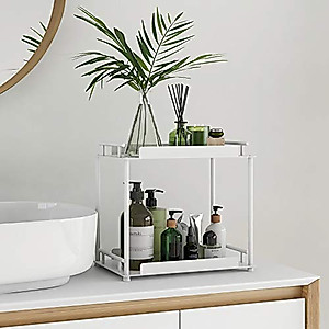 FLE Bathroom Organizer Countertop,2 Tier Bathroom Counter Organizer Kitchen Spice Rack Cosmetic Organizer,Countertop Storage Shelf for Bathroom, Kitchen, Living Room, Bedroom, Dressing Table,White