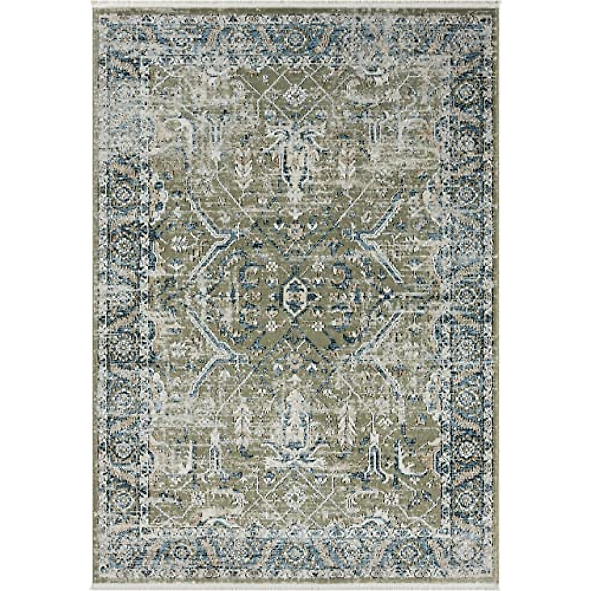 Abani Savoy Collection Area Rug - Intricate Blue/Green Vintage Design -5'3" x 7'6"' - Easy to Clean - Durable for Kids & Pets - Non-Shedding - Medium Pile - Soft Feel -Living Room, Bedroom & Office