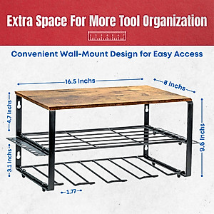 HomeBoo Power Tool Organizer, 4 Power Drill Holder Wall Mount, 3 Layers Heavy Duty Rack WOOD Top Shelf, Garage Tool Organizer, Garage Storage Shelf, Father Day Gift