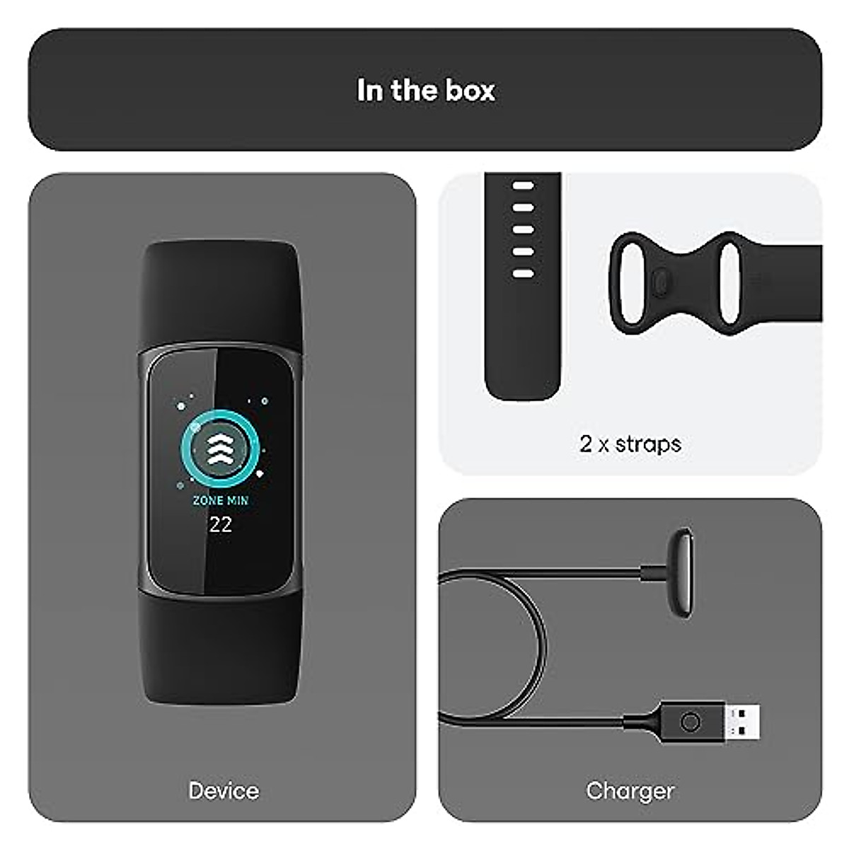 Fitbit Charge 5 Advanced Health & Fitness Tracker with Built-in GPS, Stress Management Tools, Sleep Tracking, 24/7 Heart Rate and More, Black/Graphite, One Size (S &L Bands Included)