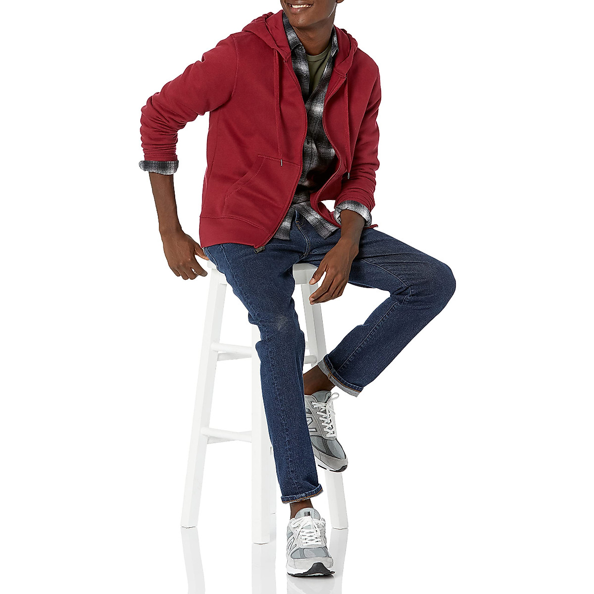 Amazon Essentials Men's Full-Zip Fleece Hoodie (Available in Big & Tall), Red, Large