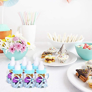 50pcs Cute Feeding Bottle Shape Candy Boxes,3.5 Inch Mini Fillable Bottle,Shower Box Candy Box for Birthday Christening Gift Party Decorations Blue