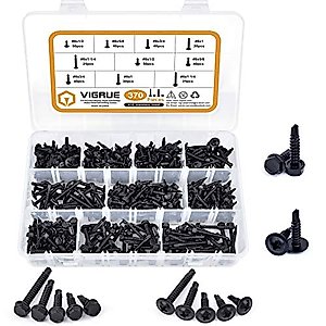 410 Stainless Steel #8 Self Tapping Screws, Hex Washer & Modified Truss Head Self Tapper Screws, VIGRUE 370PCS Self Screws for Metal Plastic Assortment Kit