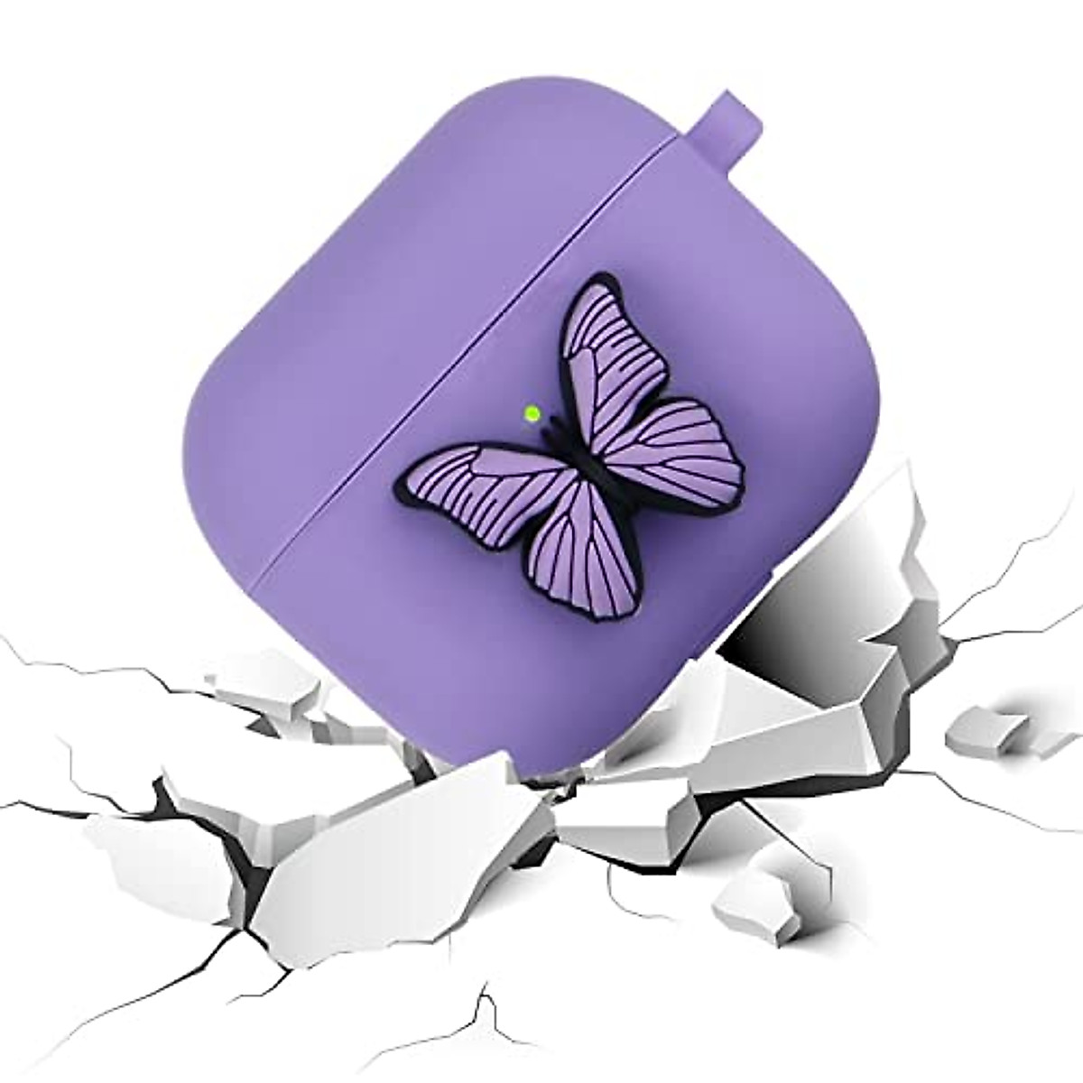 YQG Compatible with Airpods 3rd Gen 2021 Case Cover, Cute 3D Butterfly Fashion Cartoon Liquid Silicone Kids Teens Cases with Fun Cool Keychain for Apple Airpods 3rd Generation Charging Case (Purple)