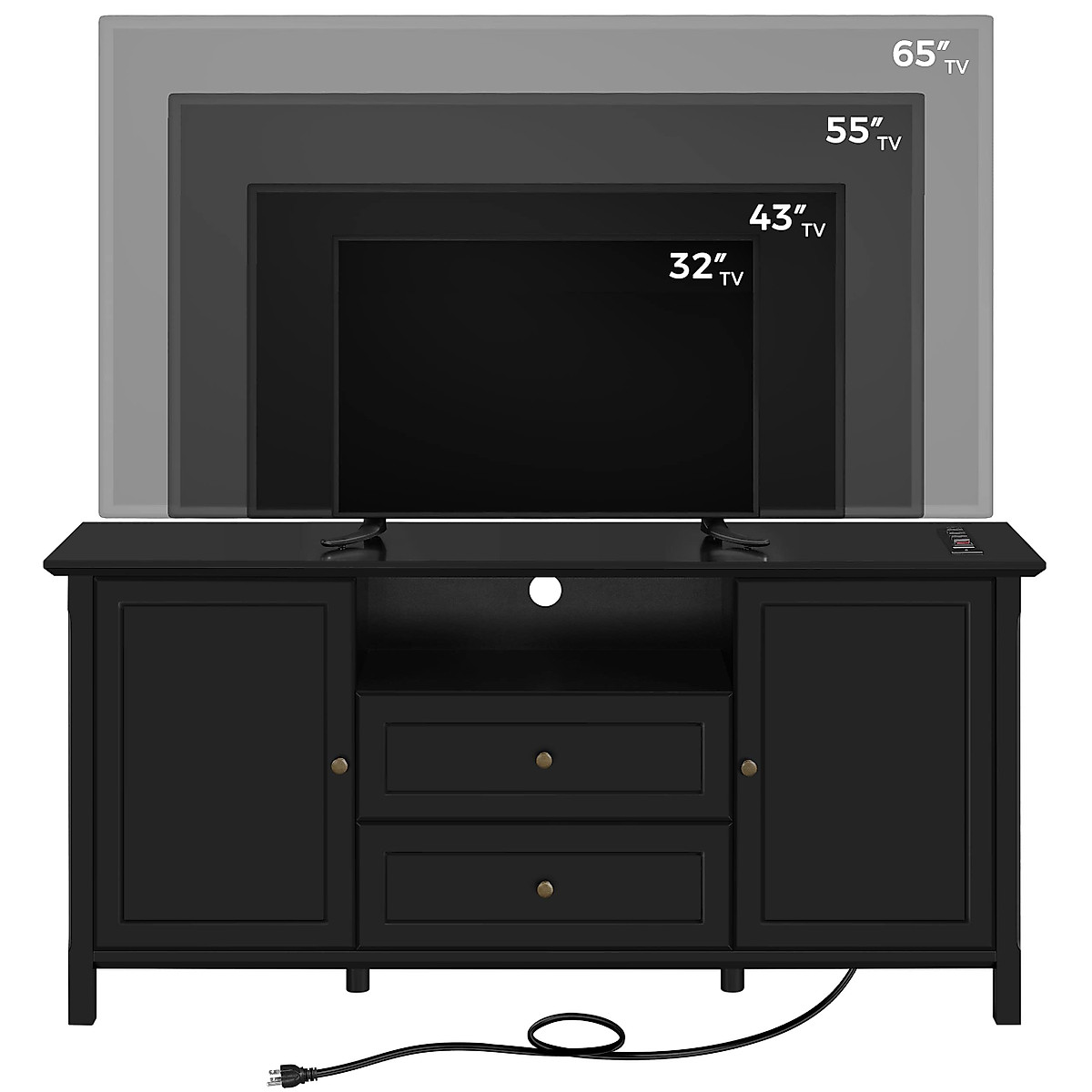 Yaheetech Black TV Stand with Drawers for TVs up to 65 Inch, Media Entertainment Center with Power Outlet & Storage Space, Modern Elegant TV Console for Bedroom & Living Room
