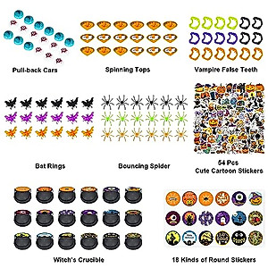Mulbozy 180 PCS Halloween Party Favors for Kids Trick or Treats, 18 Pack Prefilled Small Plastic Witch Cauldron, Halloween Toys for Kids, Halloween Party Favors Prizes Gifts for School Classroom