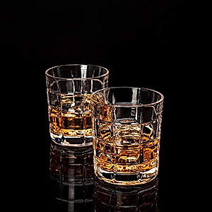 PERSTON -Old Fashioned Whiskey Glass 10 oz -Party Wedding Dedicated - for Mom,Dad,Husband,Wife -Tumbler Drink for Cognac,Bourbon Scotch,Wine,Beer,Cocktail All Beverage(Grid Type 2pc/Set)