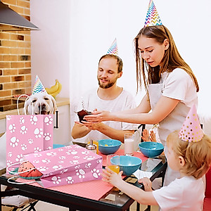 Blulu Gift Bags, 20 Pcs Paw Print Paper Bags with Twist Handles, Dog Themed Goodie Bags for Pet Party Favor, 6.3 x 3.1 x 8.6 Inch (Pink Backing)