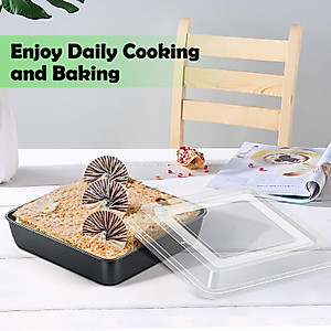 TeamFar 9 Inch Square Cake Pan with Lid, Non-Stick Square Baking Roasting Pan, with Stainless Steel Core for Cooking Cake Brownie Lasagna, Non-Toxic & Heavy-Duty, Release & Clean Easily (1 Pan+1 Lid)